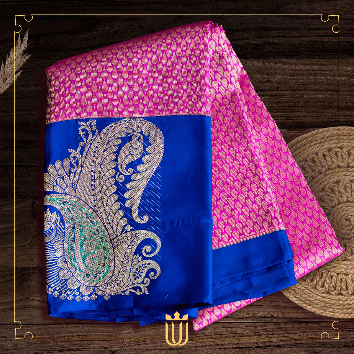 Pink Kanchipuram Silk Saree with Royal Blue Border